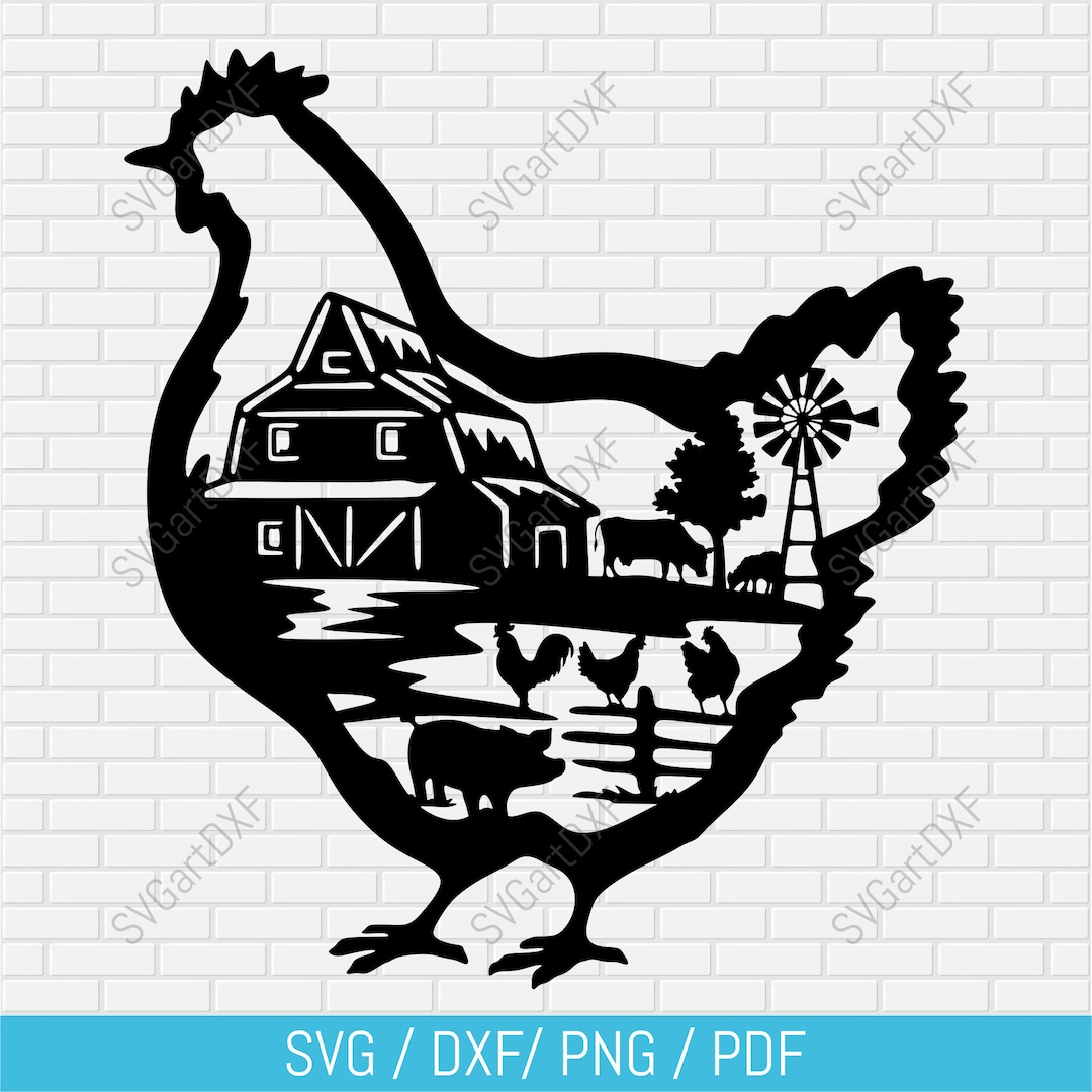 Chicken Farm Svg, Farmlife Scene Svg, Farmhouse Svg Dxf, Cut Files for ...