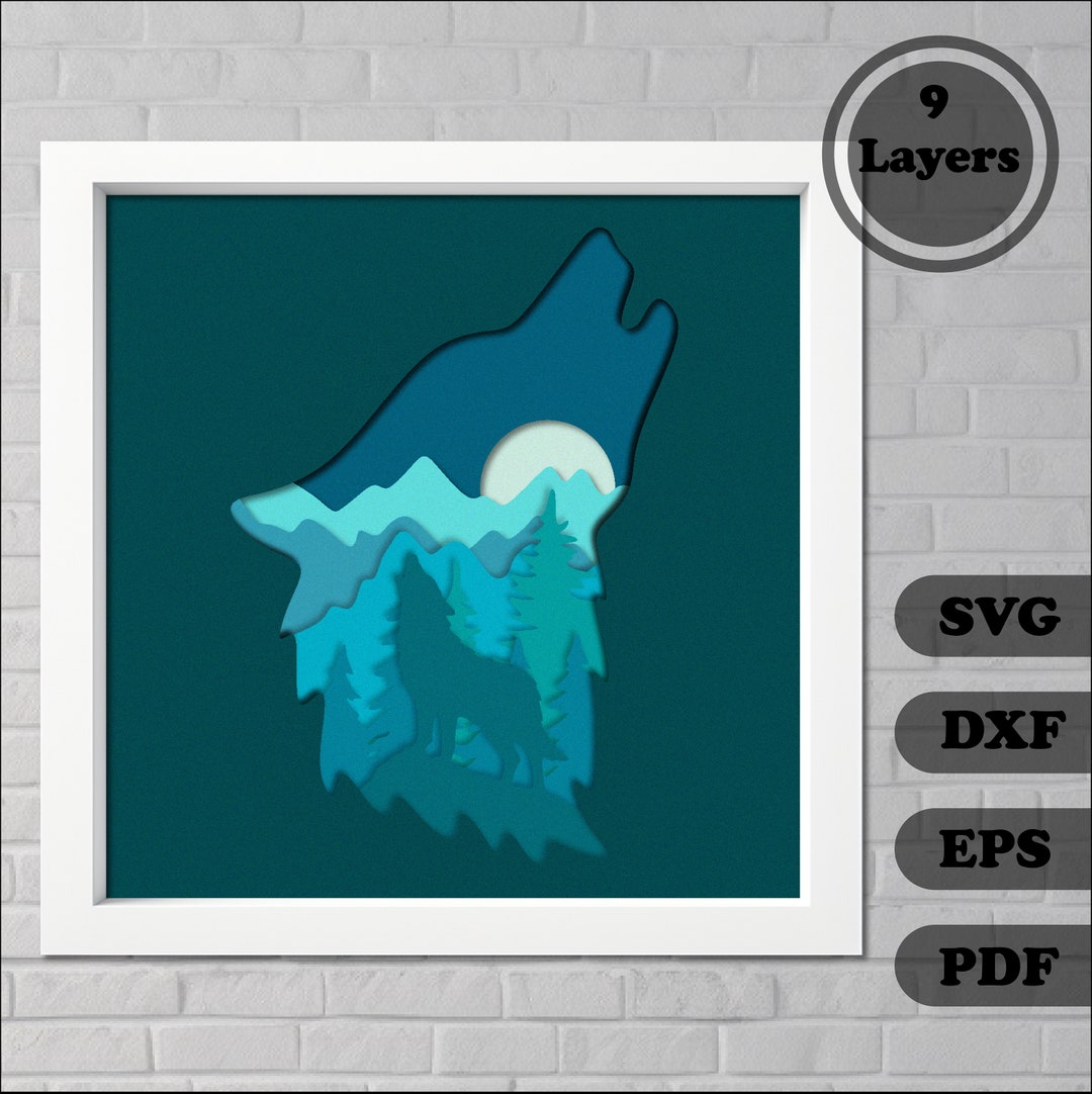 Wolf 3D Shadow Box Templates, Layered Papercraft SVG, 3D Papercut ...