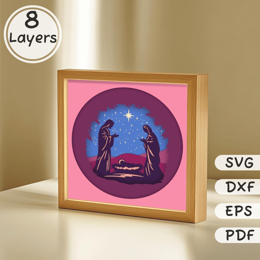 3D Layered Nativity Scene SVG, Light Box Template, Multilayer Christmas ...