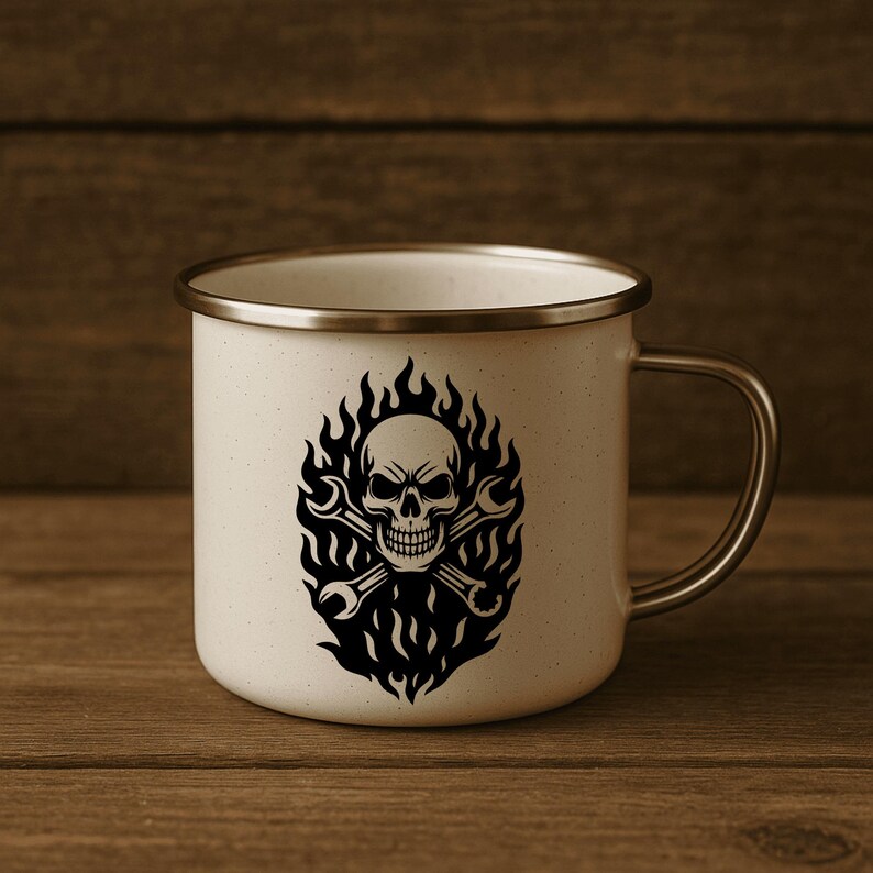Skull Mechanic Svg Dxf Cutting Files – Flaming Skull With Wrenches ...