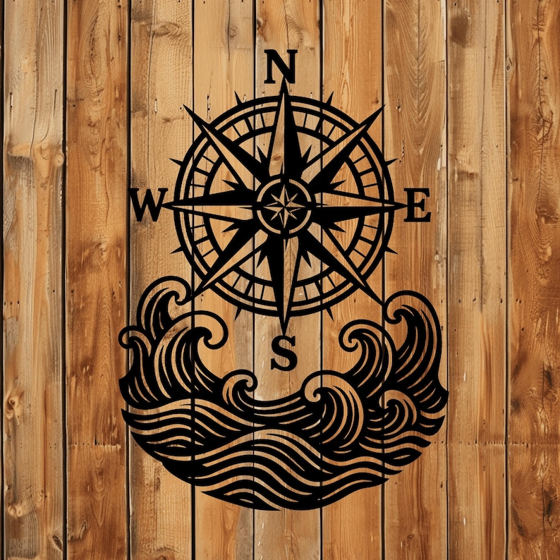 Compass Rose SVG DXF – Nautical Compass With Waves Cut File for Laser ...