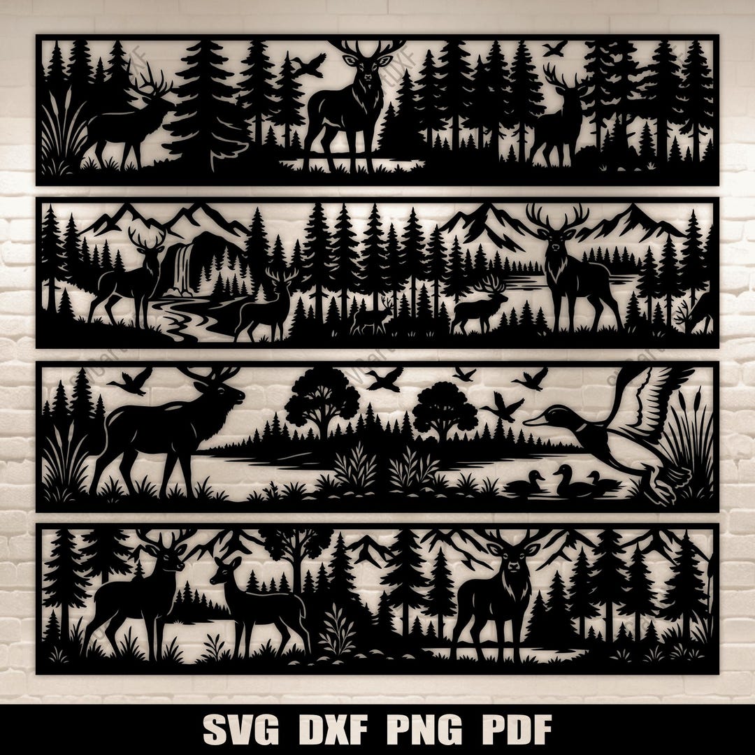 Wildlife Forest Scene Panels SVG DXF – Deer & Nature Designs for CNC ...