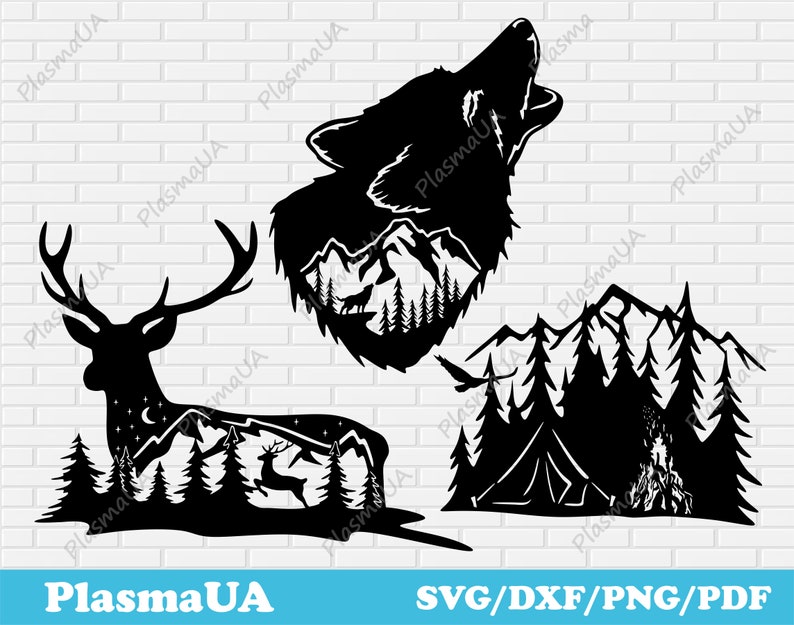 Wildlife Dxf Files Wolf Dxf Deer Dxf Forest Dxf Download - Etsy