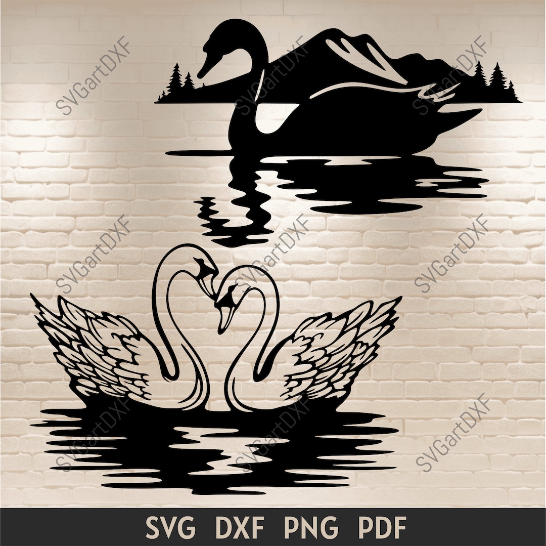 Swan Pair Svg, Swan Svg Cut Files for Cricut, Swan Clipart, Swan PNG, Swan in Calm Pond Svg, Dxf ...