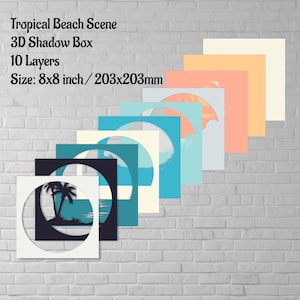 Tropical Beach Scene 3D Shadow Box, Svg Templates, 3d Palms Layered Svg ...