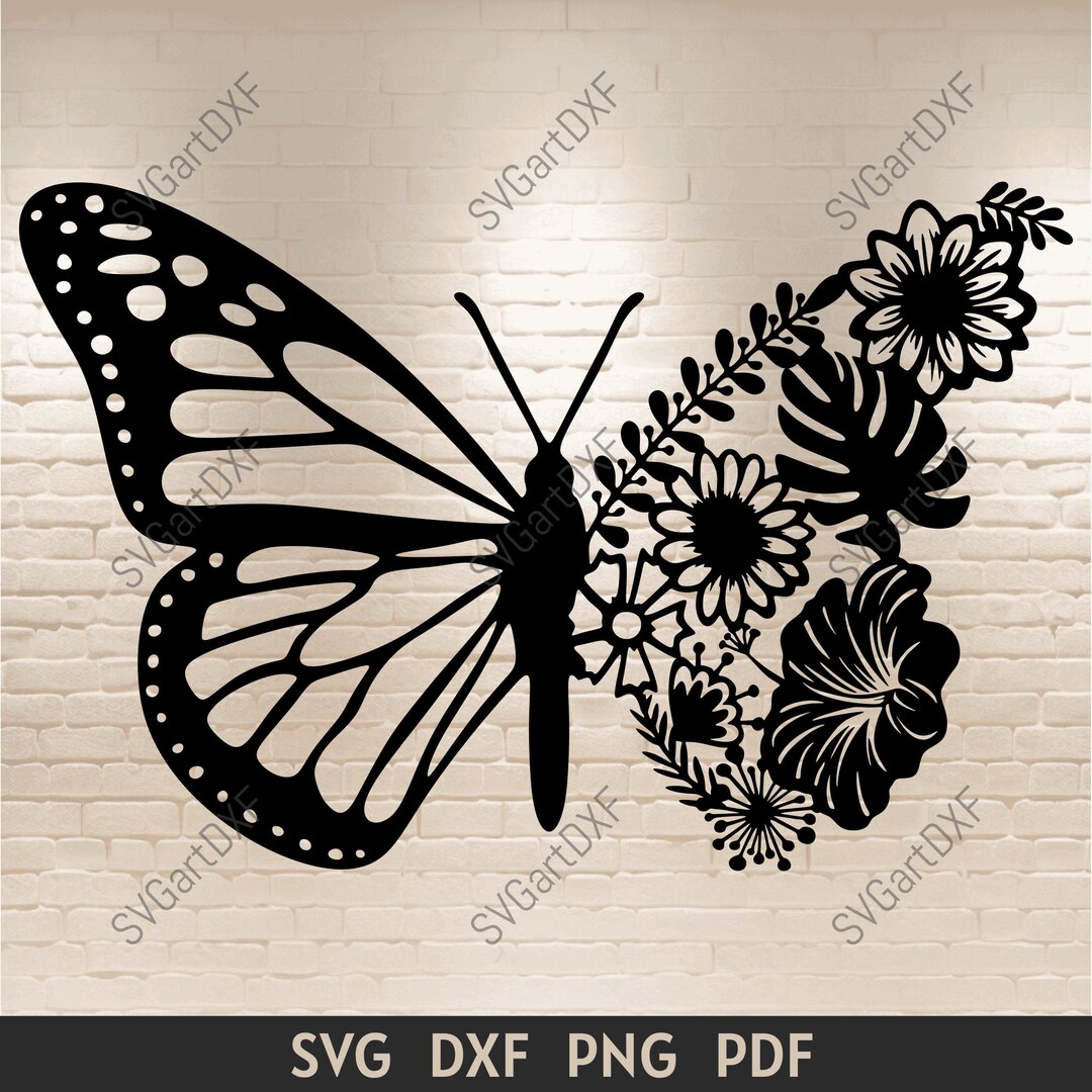 Floral Butterfly SVG Cut File for Cricut, Butterfly Clipart, Vector DXF ...