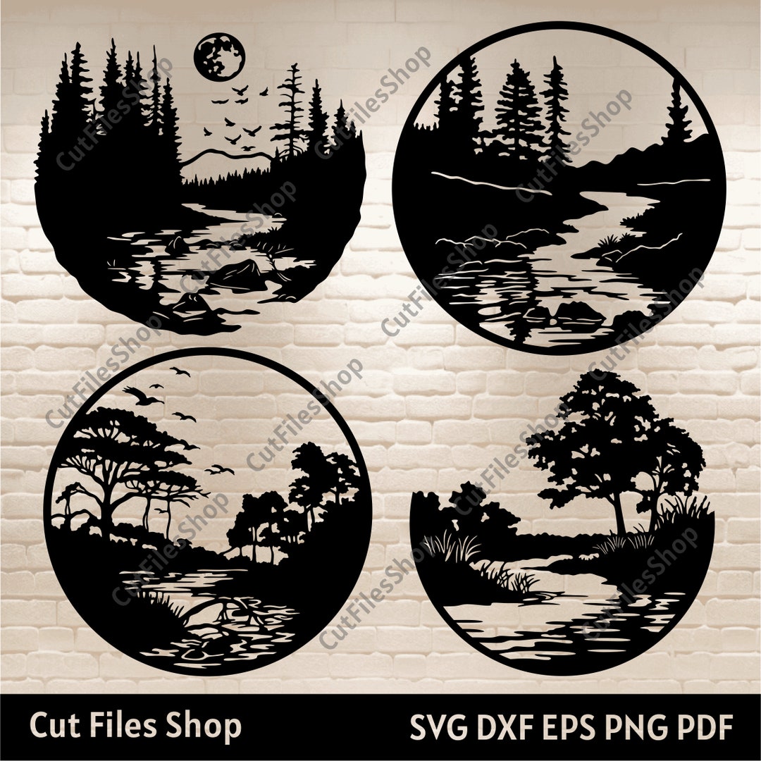River Scenes Dxf, Nature Cutting Files, Laser Cut Files, Wildlife ...