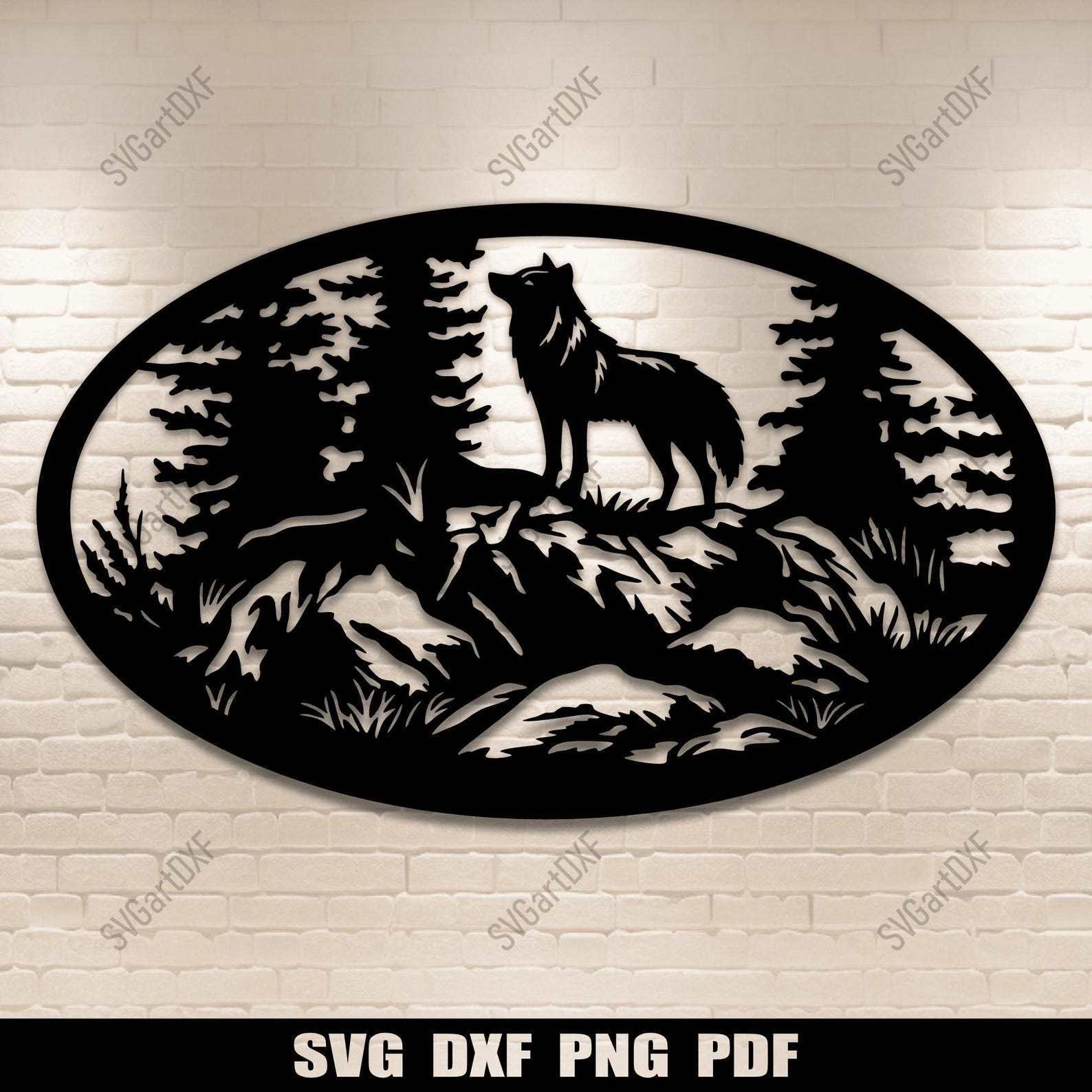 Wolf Oval Scene Dxf for CNC, Laser and Plasma Cutting Files, Nature Svg ...