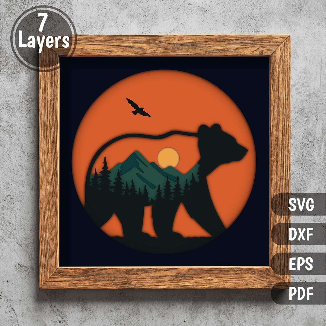 Bear Nature 3D Shadow Box, Layered Svg Cutting Files for Cricut ...