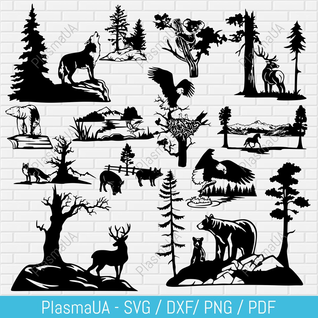 Wildlife Scene Svg, Svg Files for Cricut, Dxf for Laser, Laser Cut ...