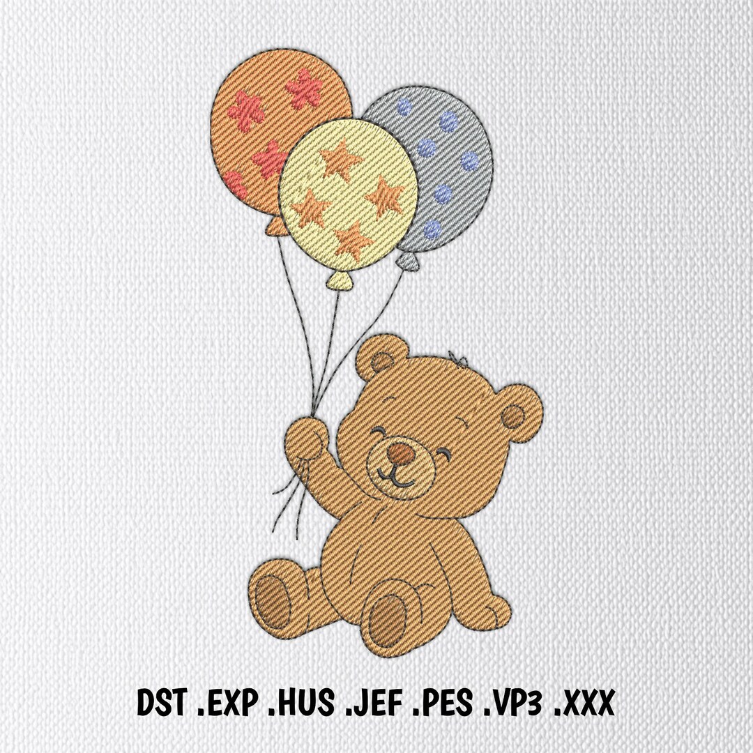 Baby Bear With Balloons Machine Embroidery Design – Cute Applique for ...