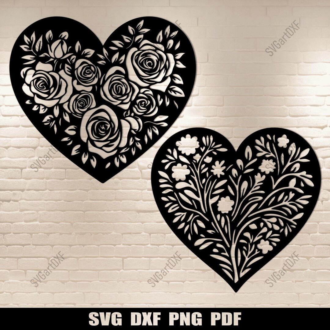 Floral Heart Svg Cutting Files, Valentines Heart Svg, CNC Files for ...