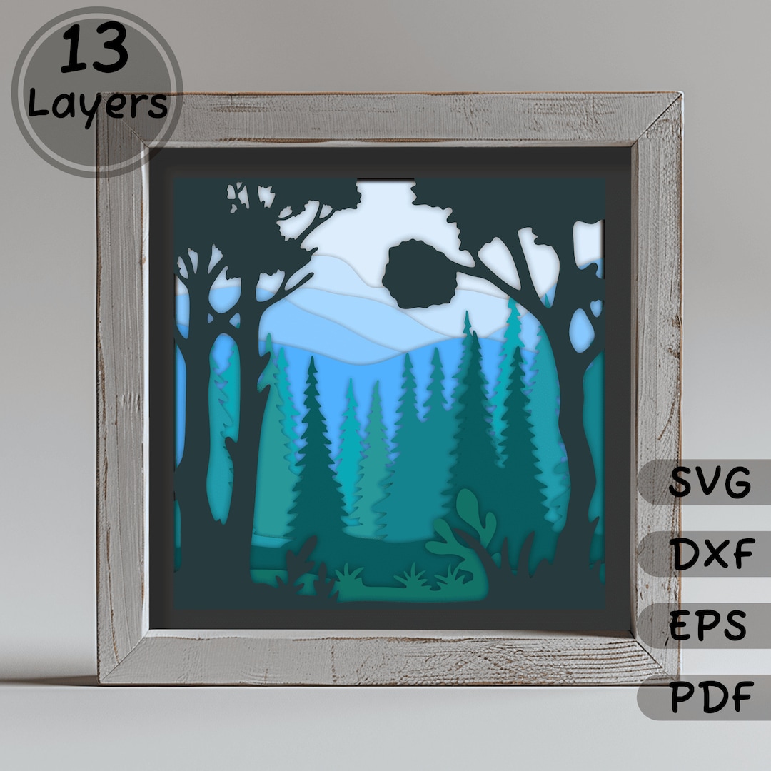 Multilayer Forest Svg, Layered Paper Art, Cardstock Template, 3D Shadow ...