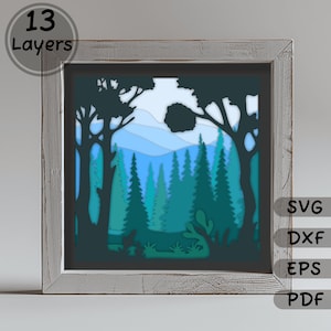 Multilayer Forest Svg, Layered Paper Art, Cardstock Template, 3D Shadow ...