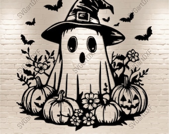Halloween Ghost SVG for Cricut, Spooky Fall Pumpkins and Leaves, Cute ...
