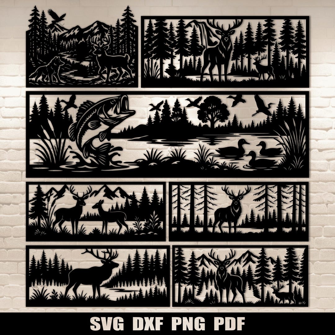Wildlife Forest Scene Panels Svg Dxf – Railings Deer, Elk, Fish, Ducks ...