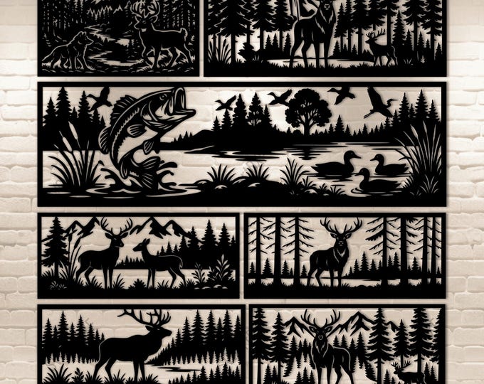 Wildlife Forest Scene Panels Svg Dxf – Railings Deer, Elk, Fish, Ducks ...