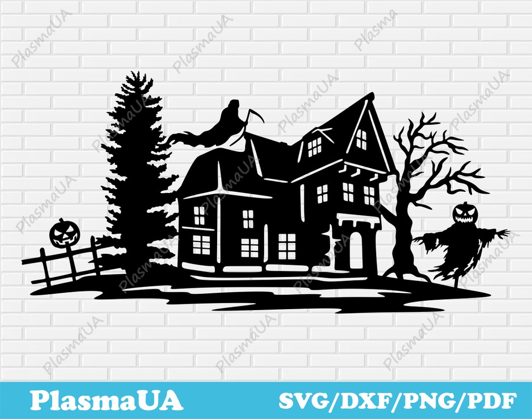Halloween Scene Dxf Svg for Cricut, Scary House Svg, Fall Decor Dxf ...
