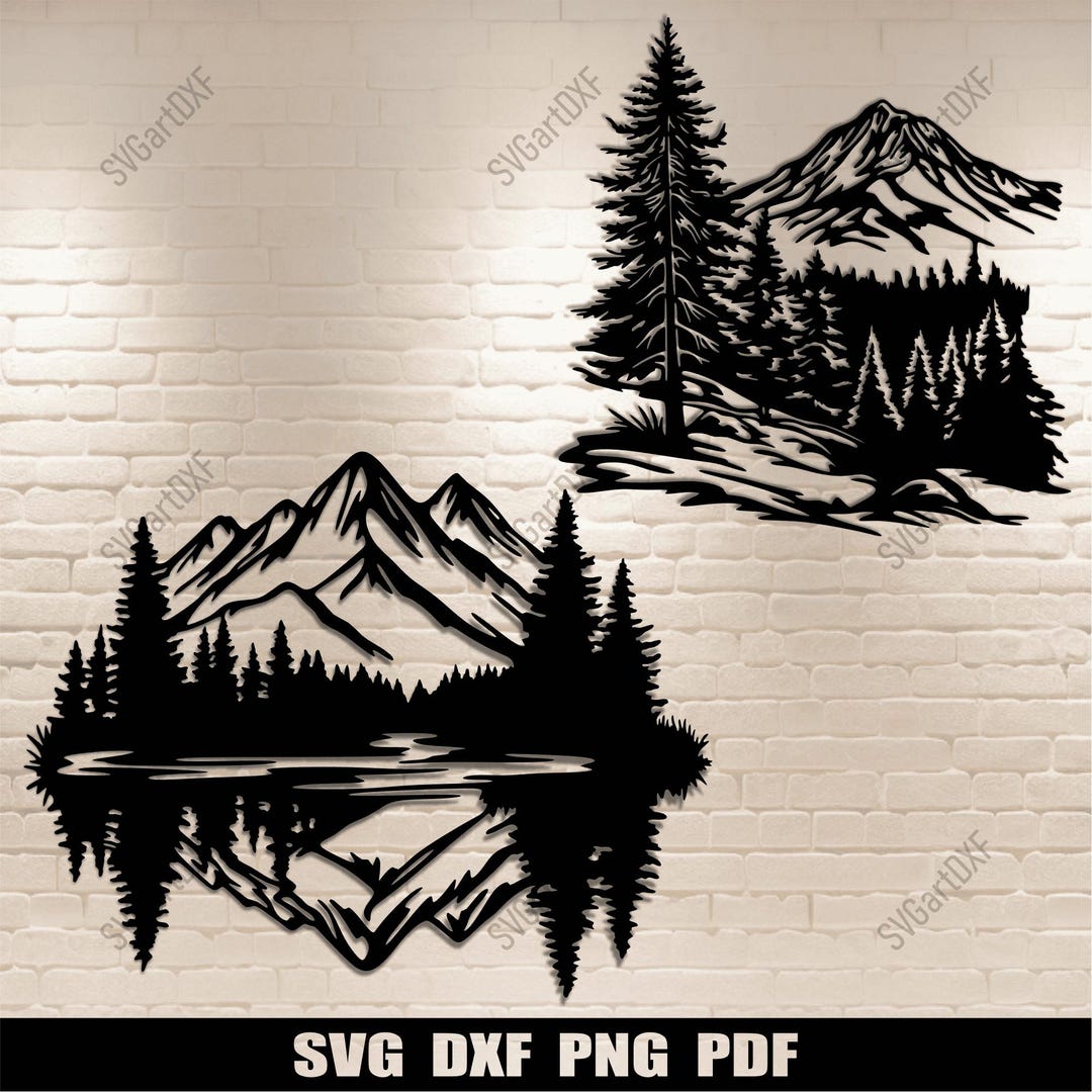 Nature Scenes Dxf for CNC, Laser Cutting Files, Mountains Svg for ...