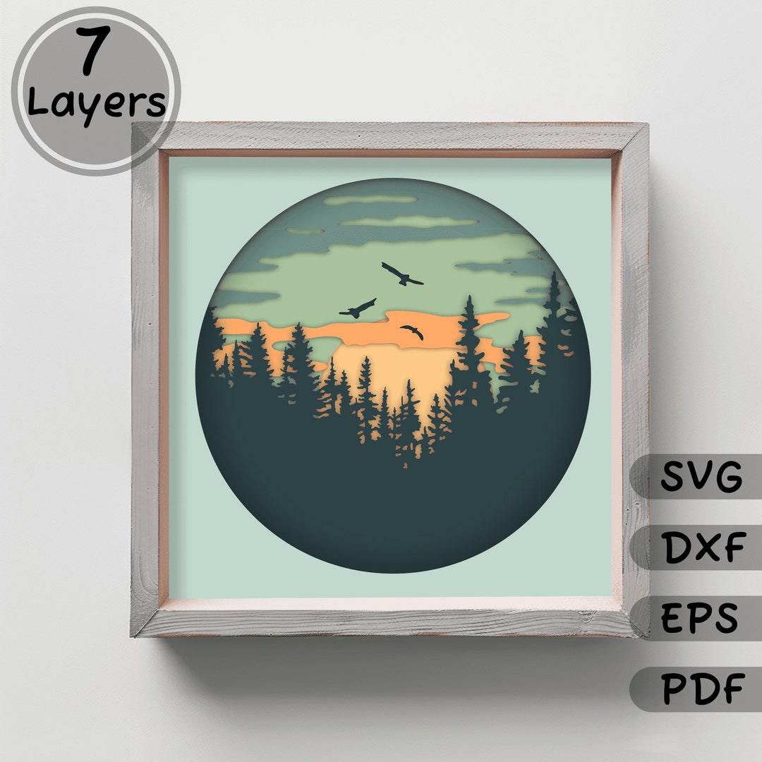 3D Shadow Box Svg, Forest Scene Layered Paper Art, Svg for Cricut ...