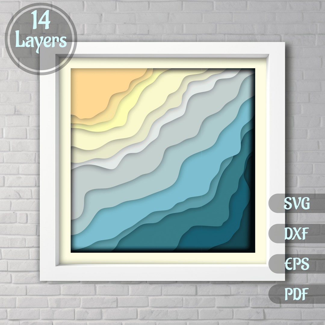 3d Wave Shadow Box Svg, Layered Paper Art, Multilayer Svg, 3d Sea Scene ...