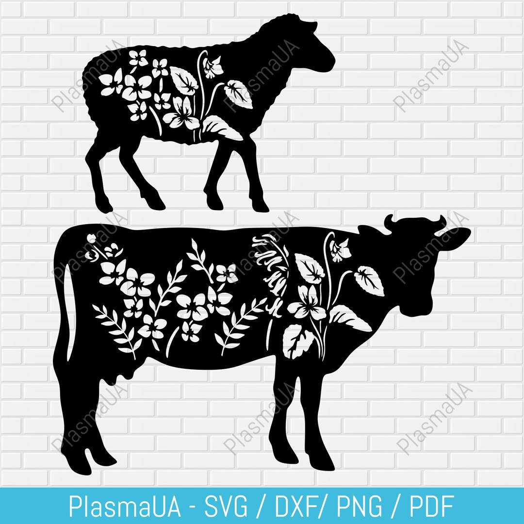 Farm Animals With Flowers Svg Files for Cricut, Silhouette Animals Svg ...