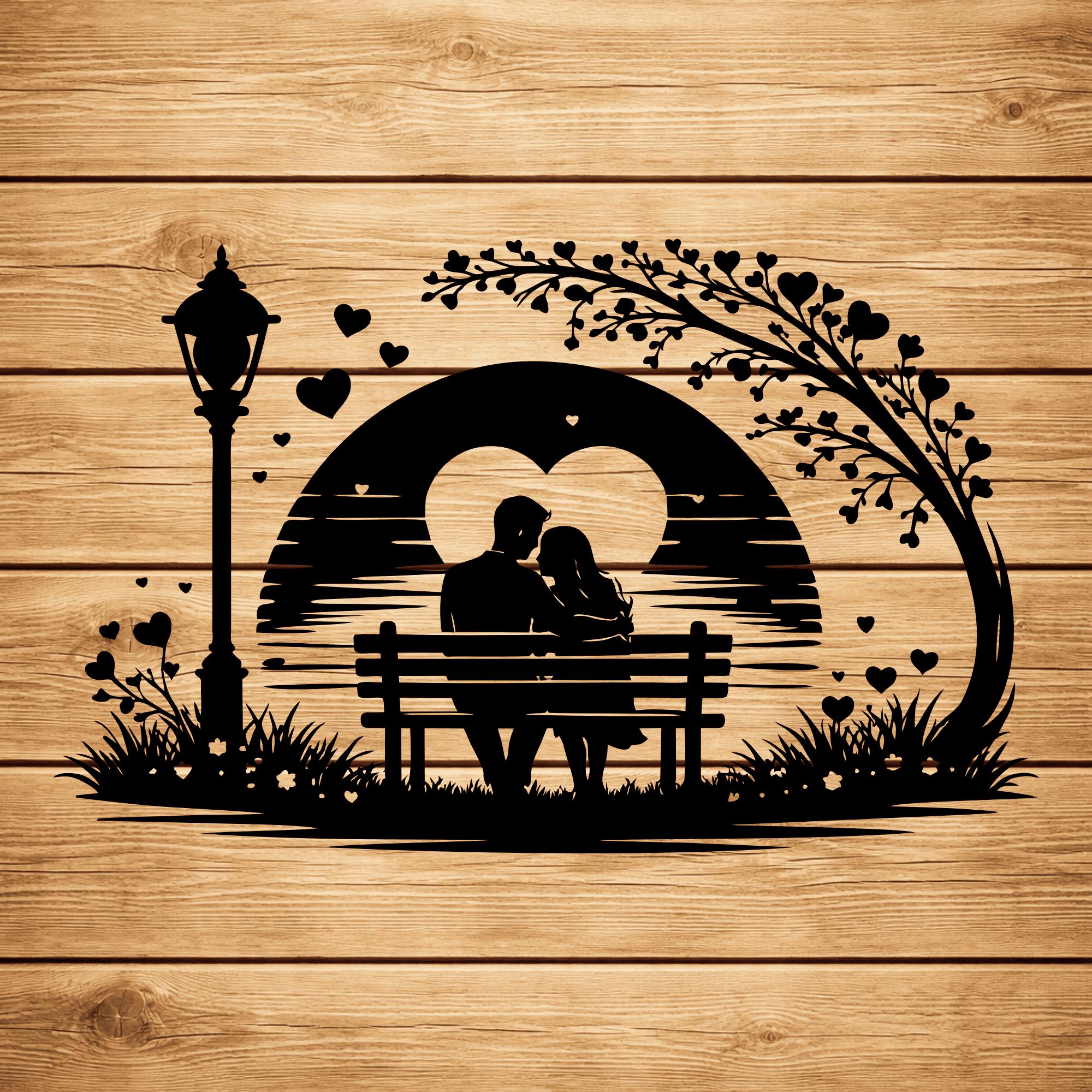 Romantic Couple SVG DXF – Love Bench Scene Cut File for Laser CNC ...