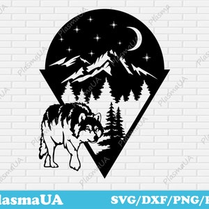 Wolf Dxf, Cut Files, Landscape Png, Laser Cut Wall Art, Cut Files Svg ...