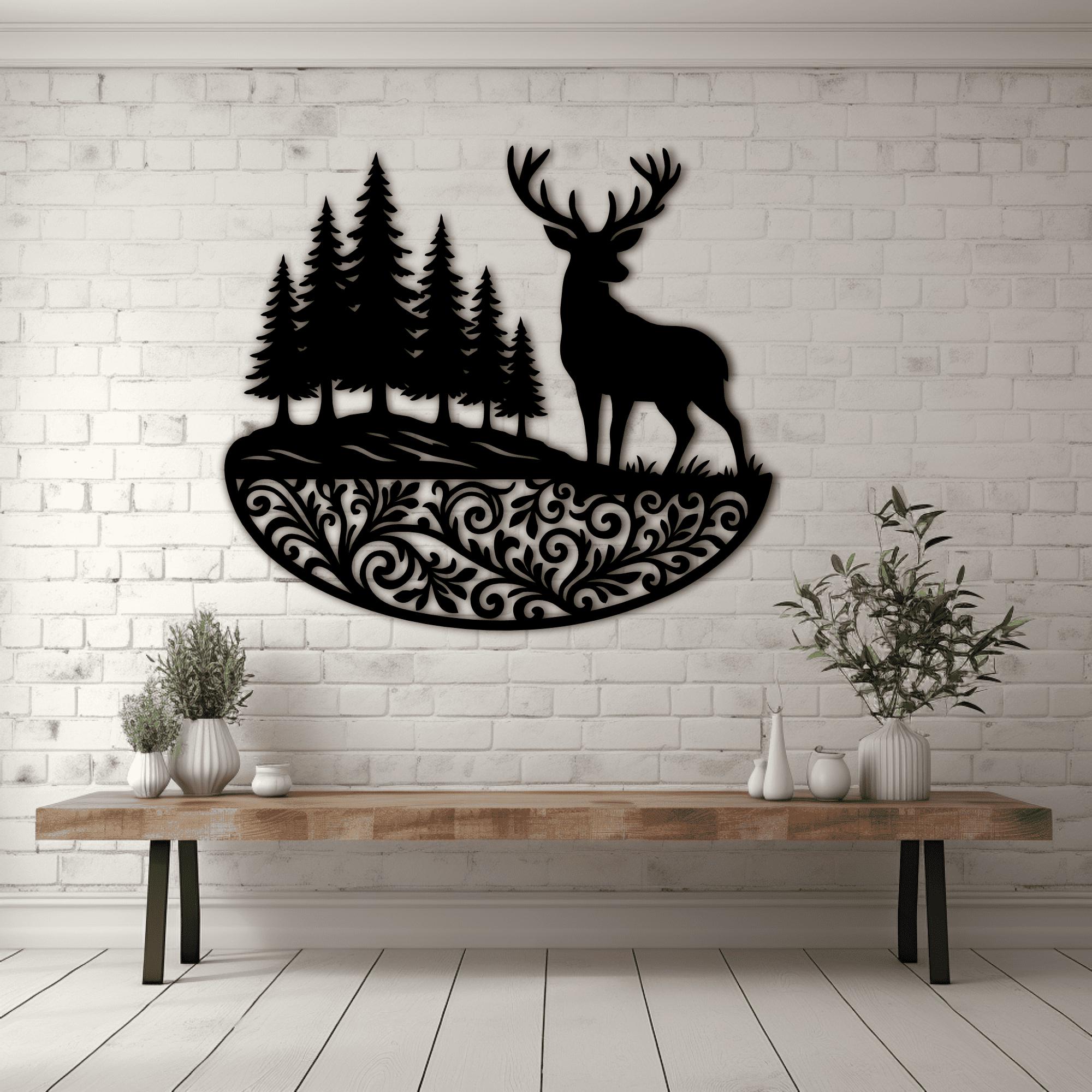 Deer in Forest DXF File | Laser Cut Wildlife Scene With Floral Ornament ...