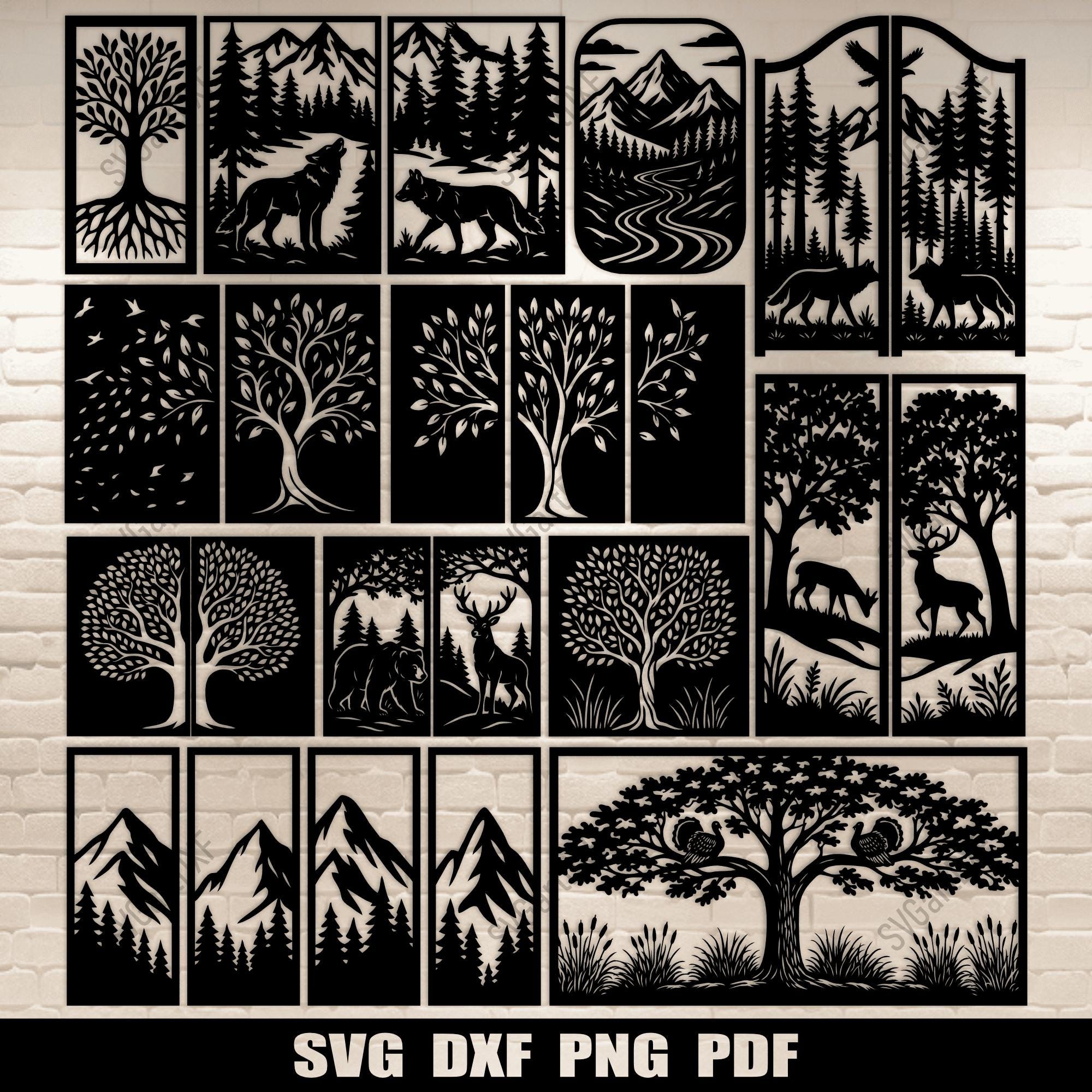 Nature Panels SVG DXF Bundle – Gate Forest, Trees, Mountains & Wildlife ...