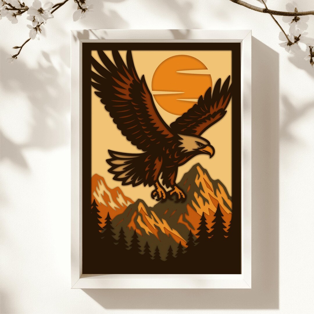 Bald Eagle Mountains 3D Shadow Box – Layered Svg Dxf Eps Pdf, Wildlife ...