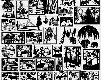 Bear Scene DXF, Animals Cut File Laser, Dxf for Plasma, Grizzly Bear ...