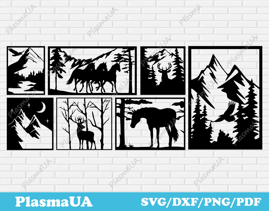 Wildlife Clipart, Mountains Svg, Animal Svg, Horses for Laser Cut ...