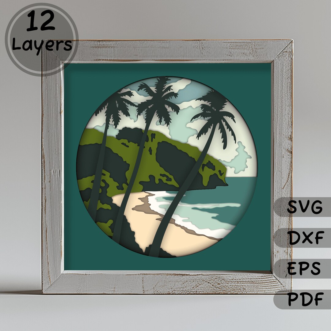 3D Shadow Box Tropical Beach Scene, Layered SVG, Home Decor DIY ...