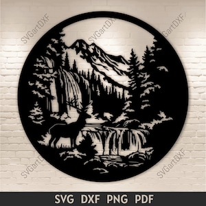 Deer Near Waterfall SVG, Cutting Files for Cricut & Glowforge, Dxf for ...