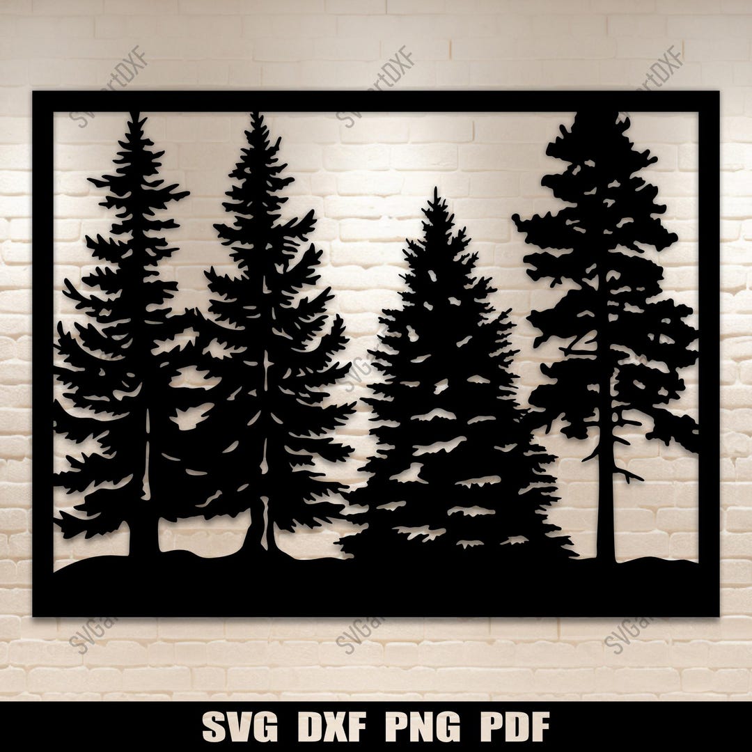 Forest Panel Dxf for CNC, Pine Trees Cutting Files for Laser & Plasma ...