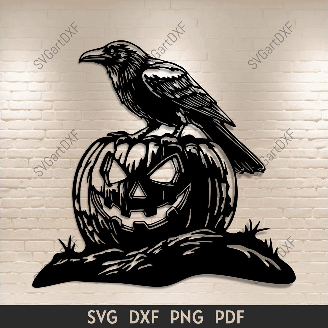 Crow With Pumpkin Svg Dxf Png for Cricut, Silhouette, Glowforge, Cnc ...