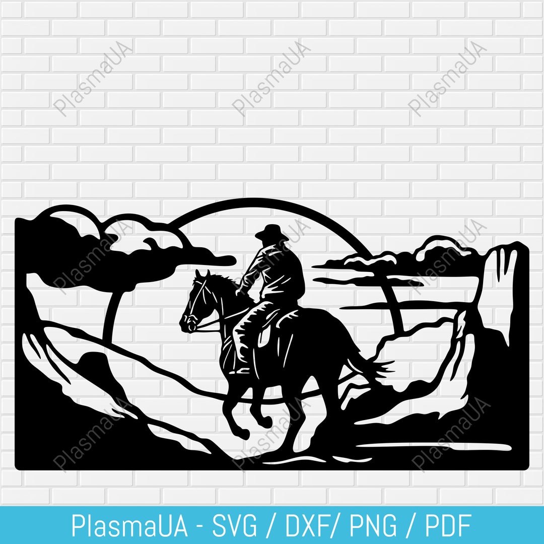 Cowboy Svg, Western Scene Dxf for Laser, Cowboy Clipart, Svg for Cricut ...