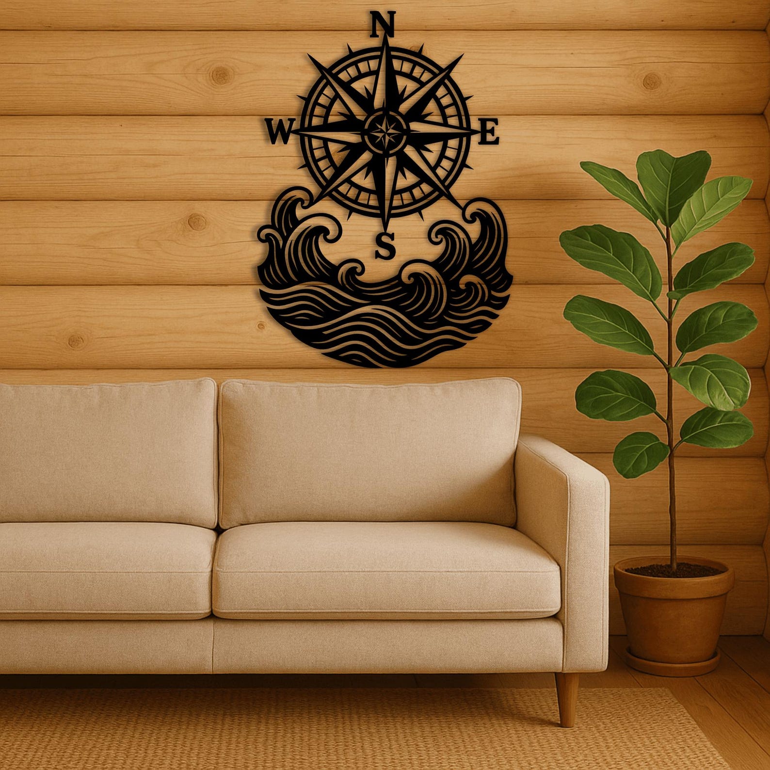 Compass Rose SVG DXF – Nautical Compass With Waves Cut File for Laser ...