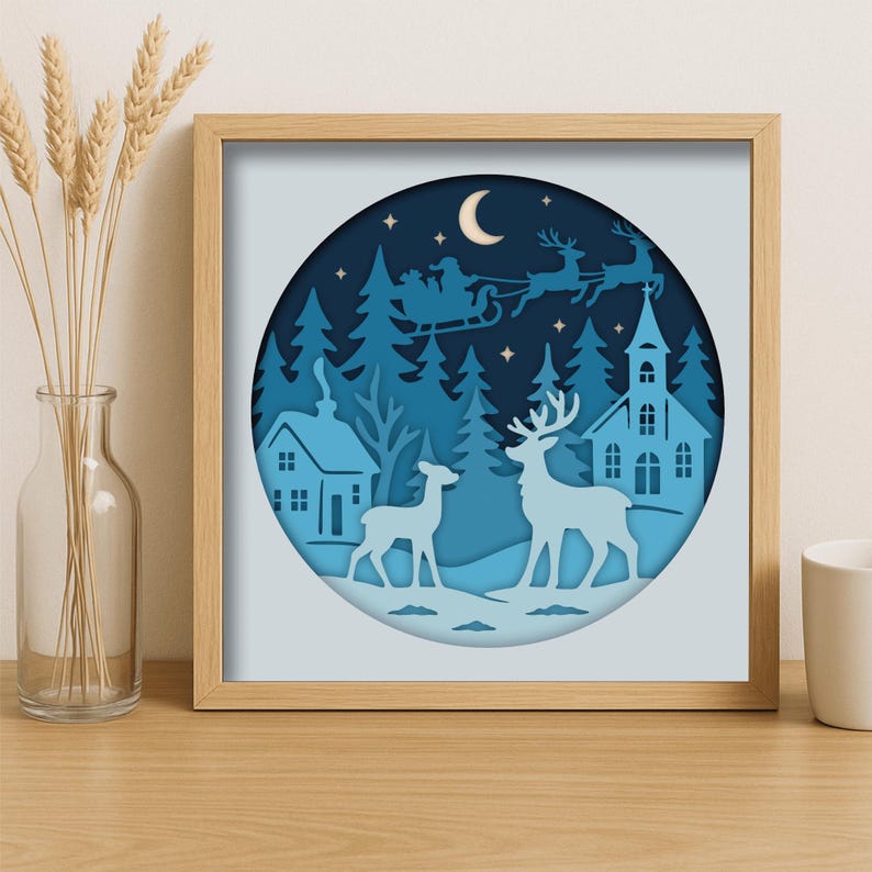 Christmas Winter Scene 3D Shadow Box – Multilayer Svg Dxf Eps Pdf, Deer ...