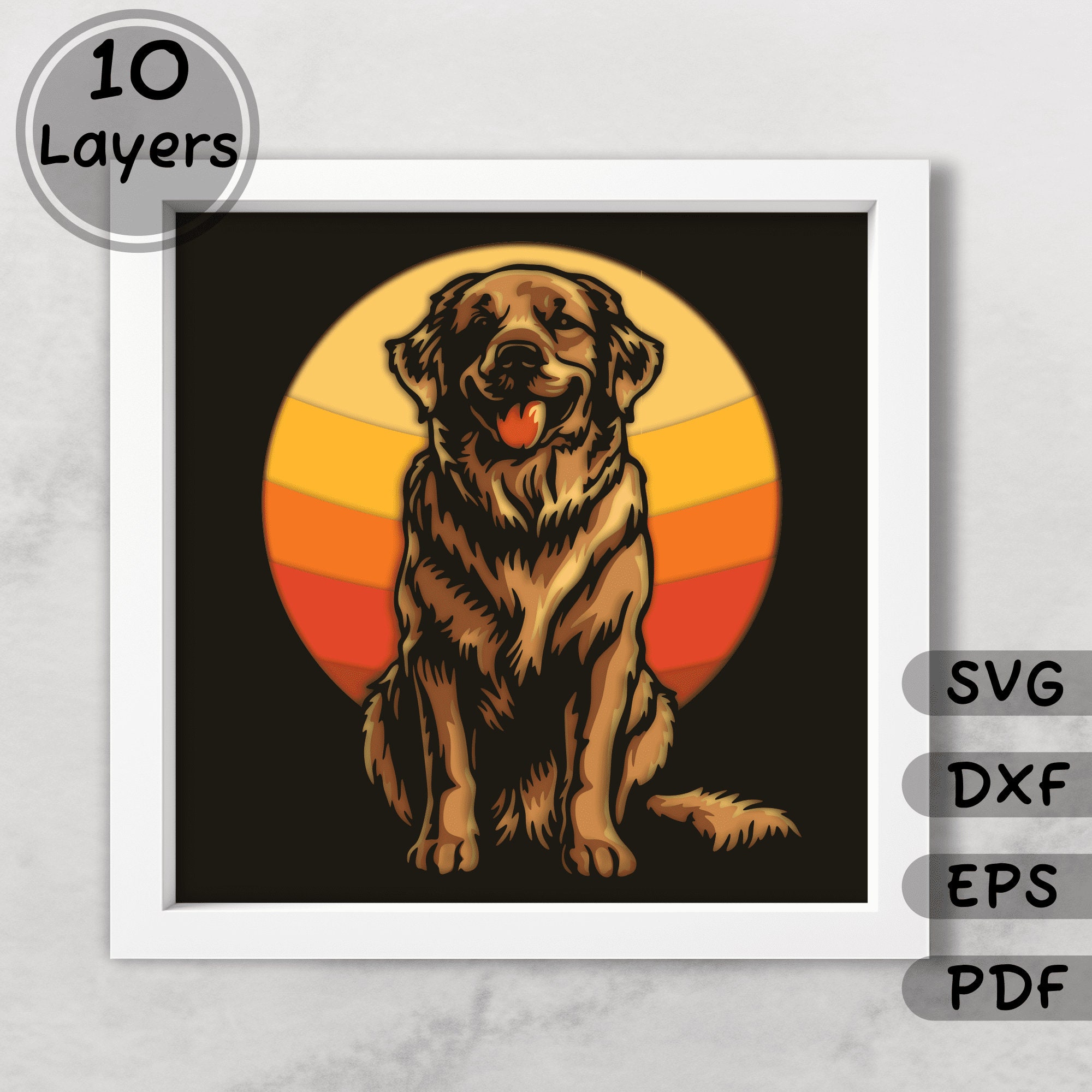 3D Golden Retriever Layered Svg, 3D Shadow Box Template, Layered Cut ...