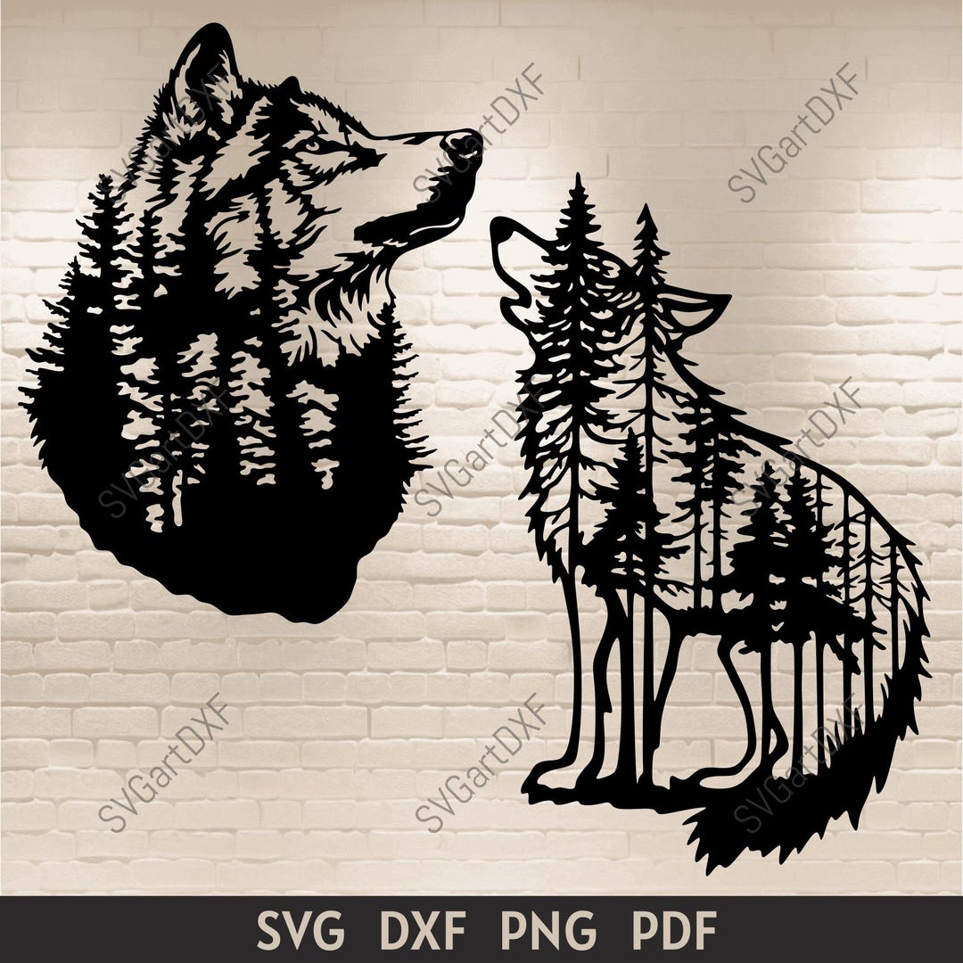 Forest Wolf Dxf Files for CNC Laser Cut, Wildlife Svg for Cricut ...