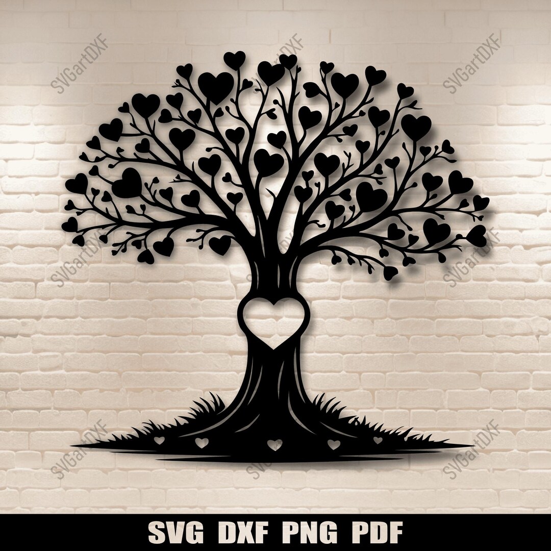 Love Tree SVG DXF – Heart Tree Cut File for Laser CNC, Cricut ...