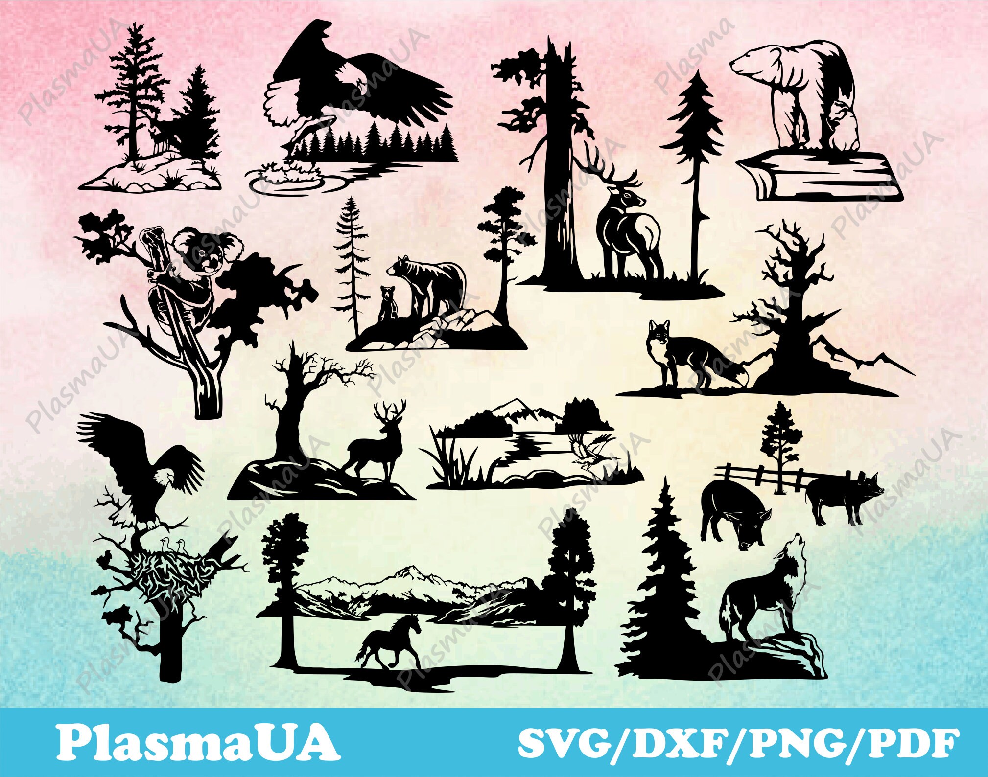 Wildlife Scene Svg Svg Files for Cricut Dxf for Laser Laser - Etsy