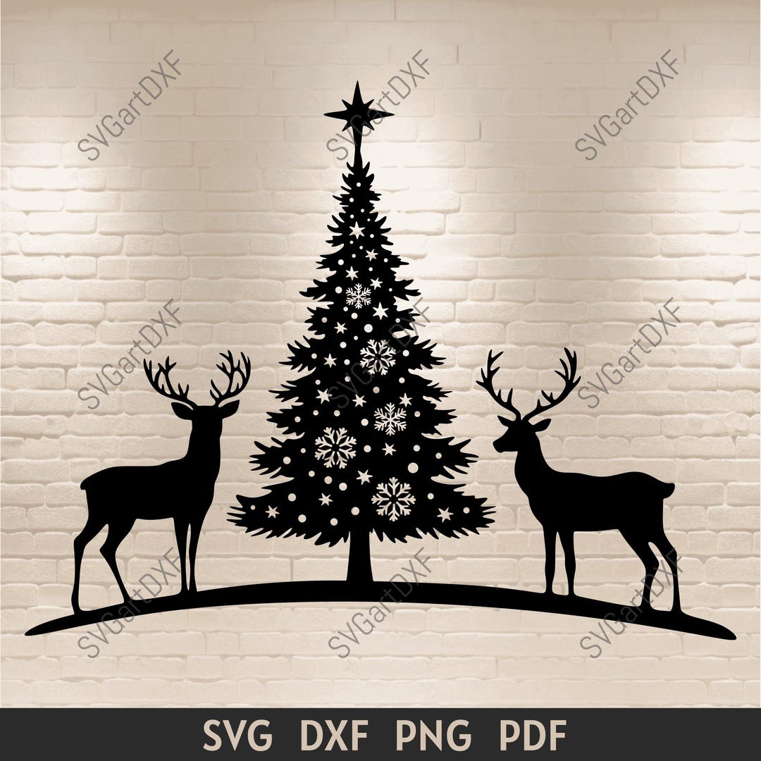 Christmas Deer Svg, Cricut Cut Files, Silhouette Deer, Pine Tree Svg ...