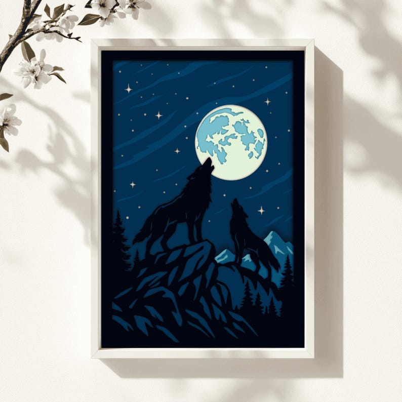Wolf Moon 3D Shadow Box – Layered Svg Dxf Pdf, Howling Wolves Paper Cut ...