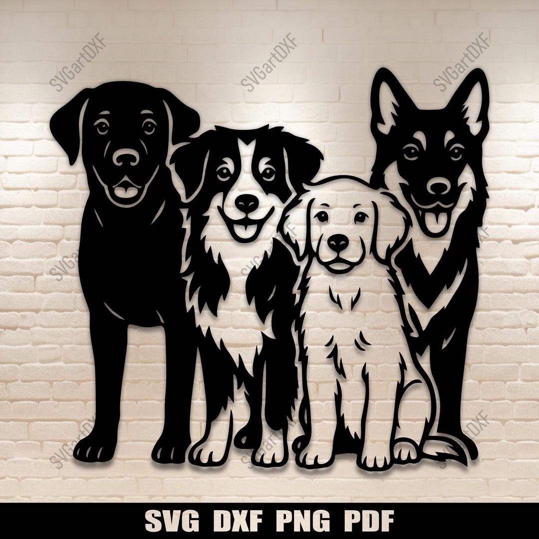 Four Dogs SVG DXF | Pets Silhouette Cut File for CNC, Glowforge, Cricut ...