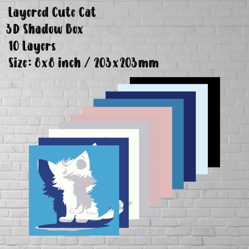 Cute Cat 3D Layered Shadow Box Template, Svg for Cricut, Dxf for ...