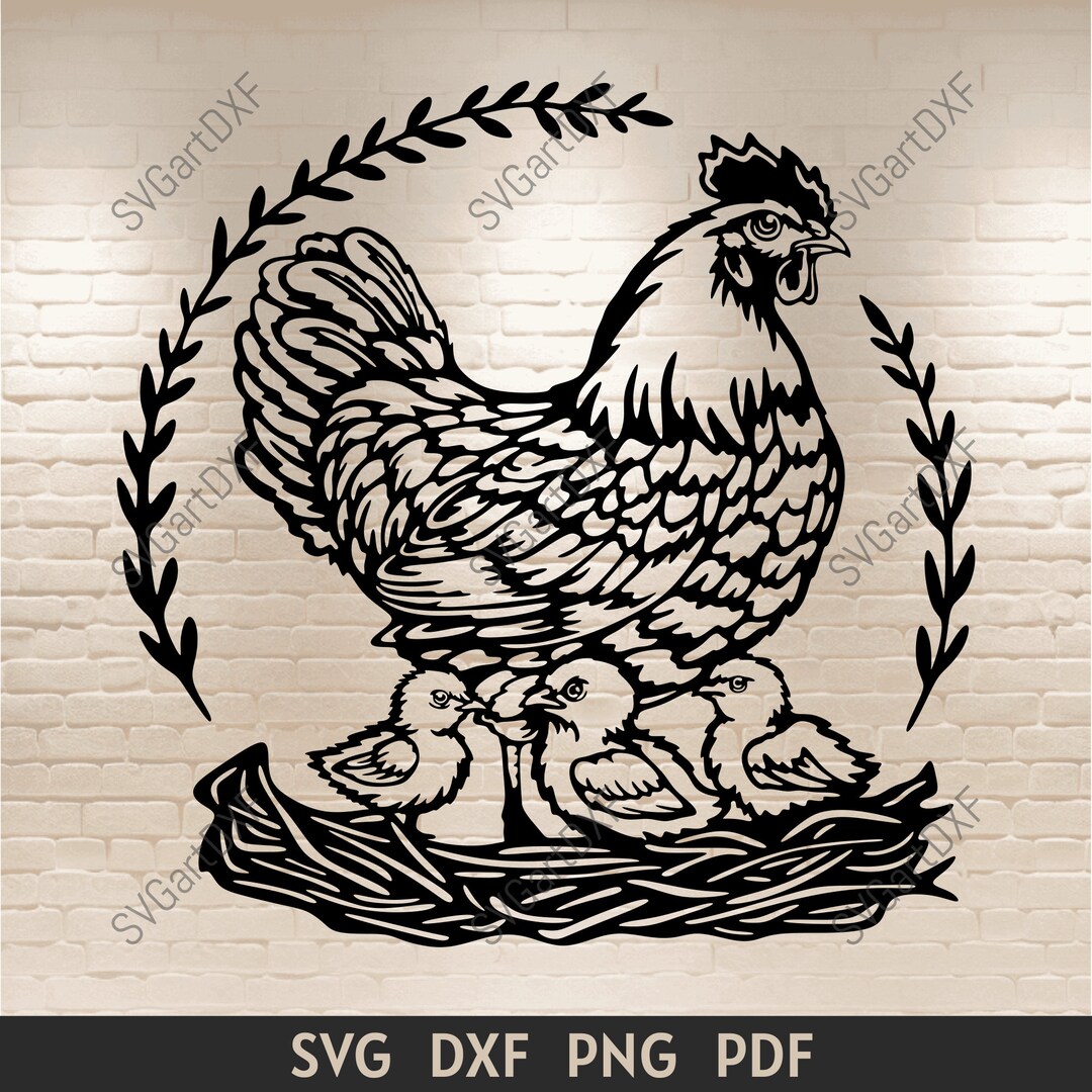 Hen With Chicks Svg, Cut Files for Cricut, Dxf Files for Laser Cut ...