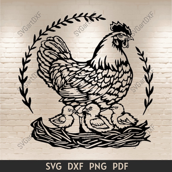 Silueta De Gallina Con Pollitos